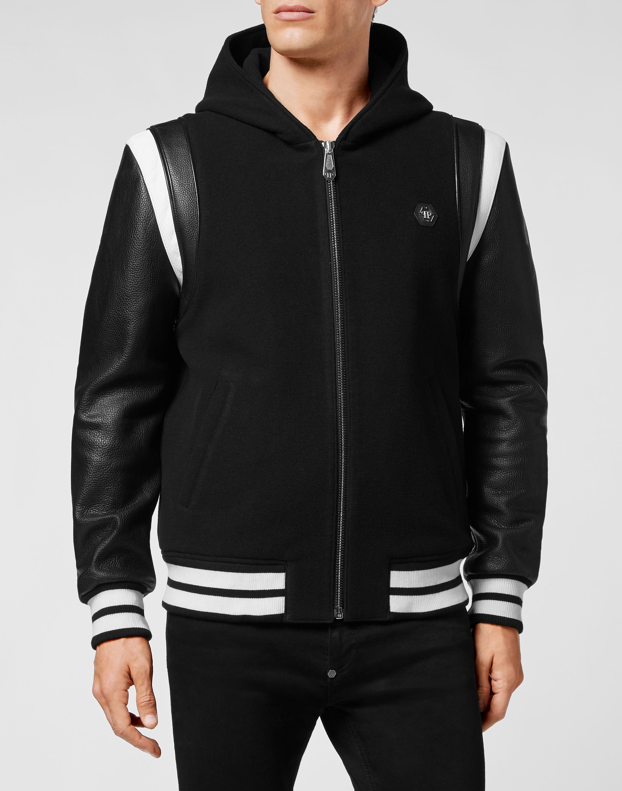 Hoodie Python Bomber Leather sleeves Skull and Plein | Philipp Plein Outlet