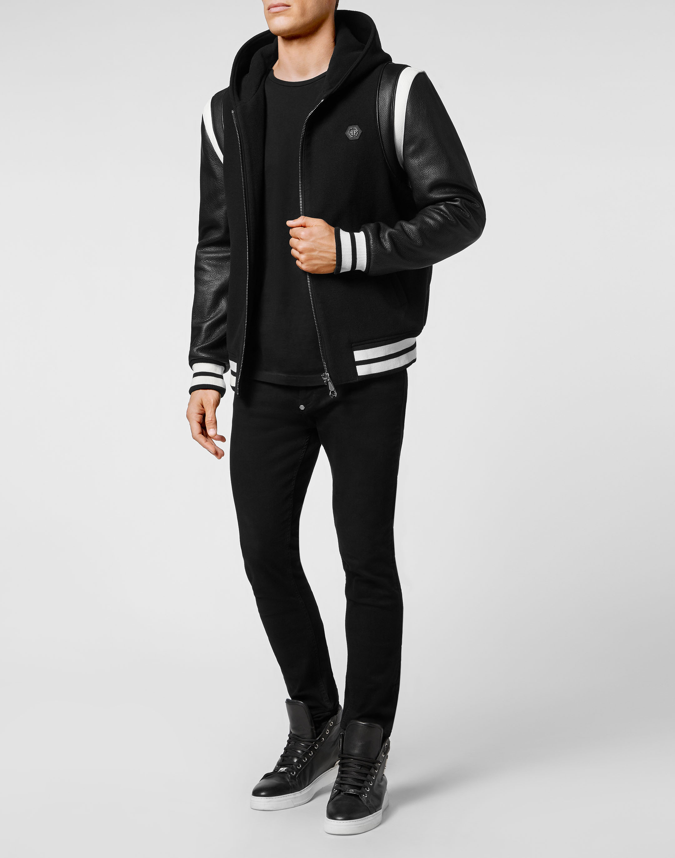 Hoodie Python Bomber Leather sleeves Skull and Plein | Philipp Plein Outlet