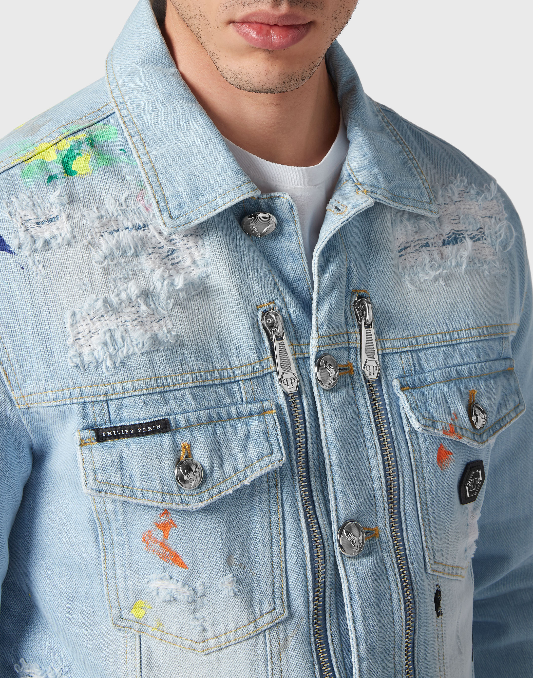 Denim Zip Jacket Dripping | Philipp Plein Outlet